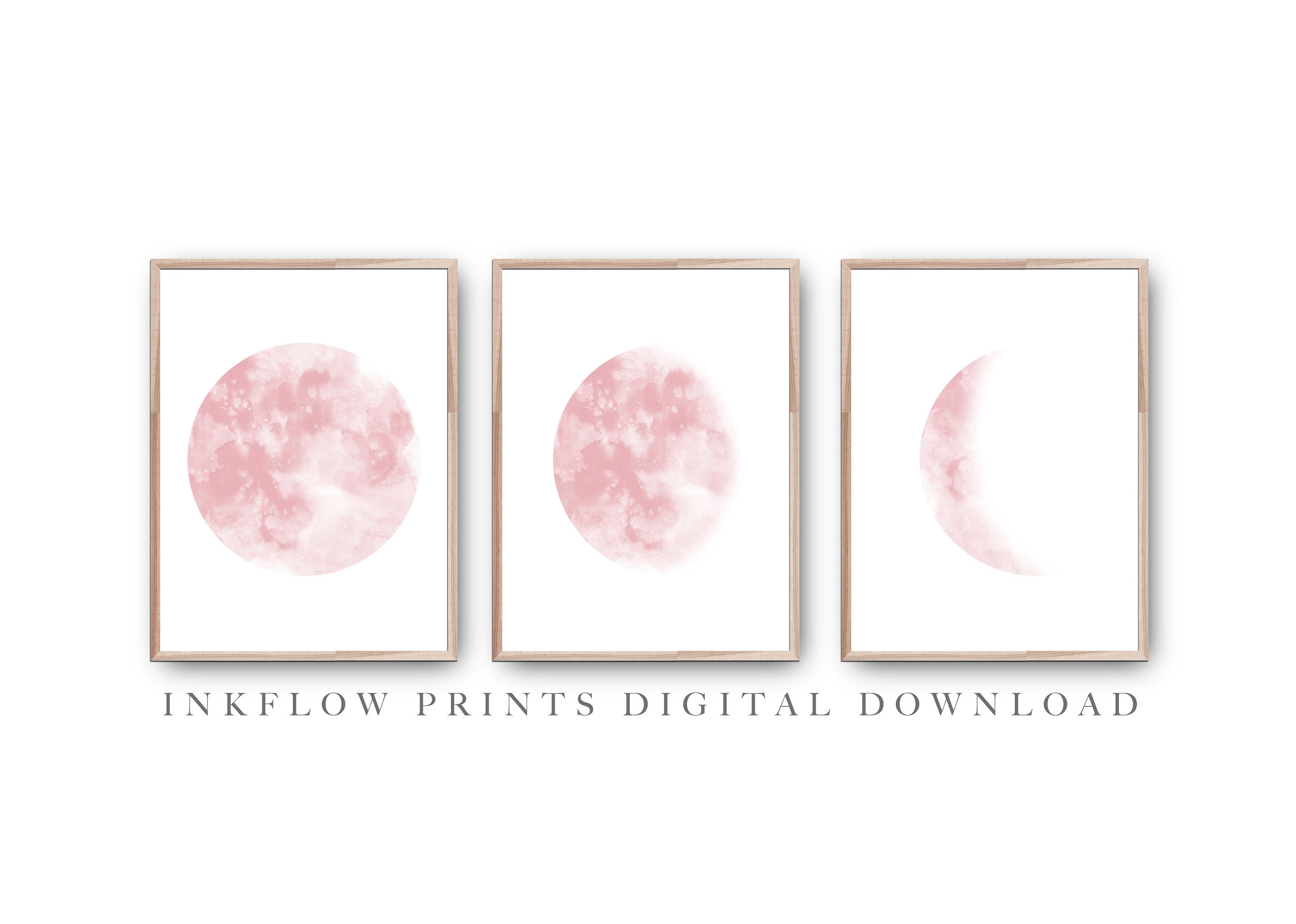 3 Piece Pink Moon Phases Wall Art Print, DIGITAL DOWNLOAD, Blush Pink ...