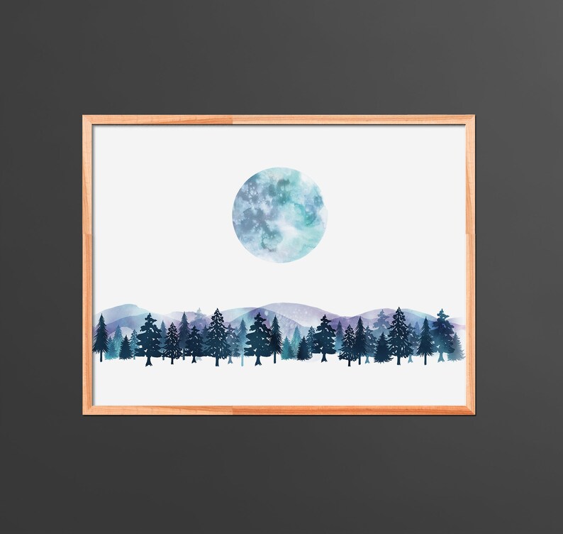 Moon Forest Landscape Downloadable Art Print DIGITAL - Etsy