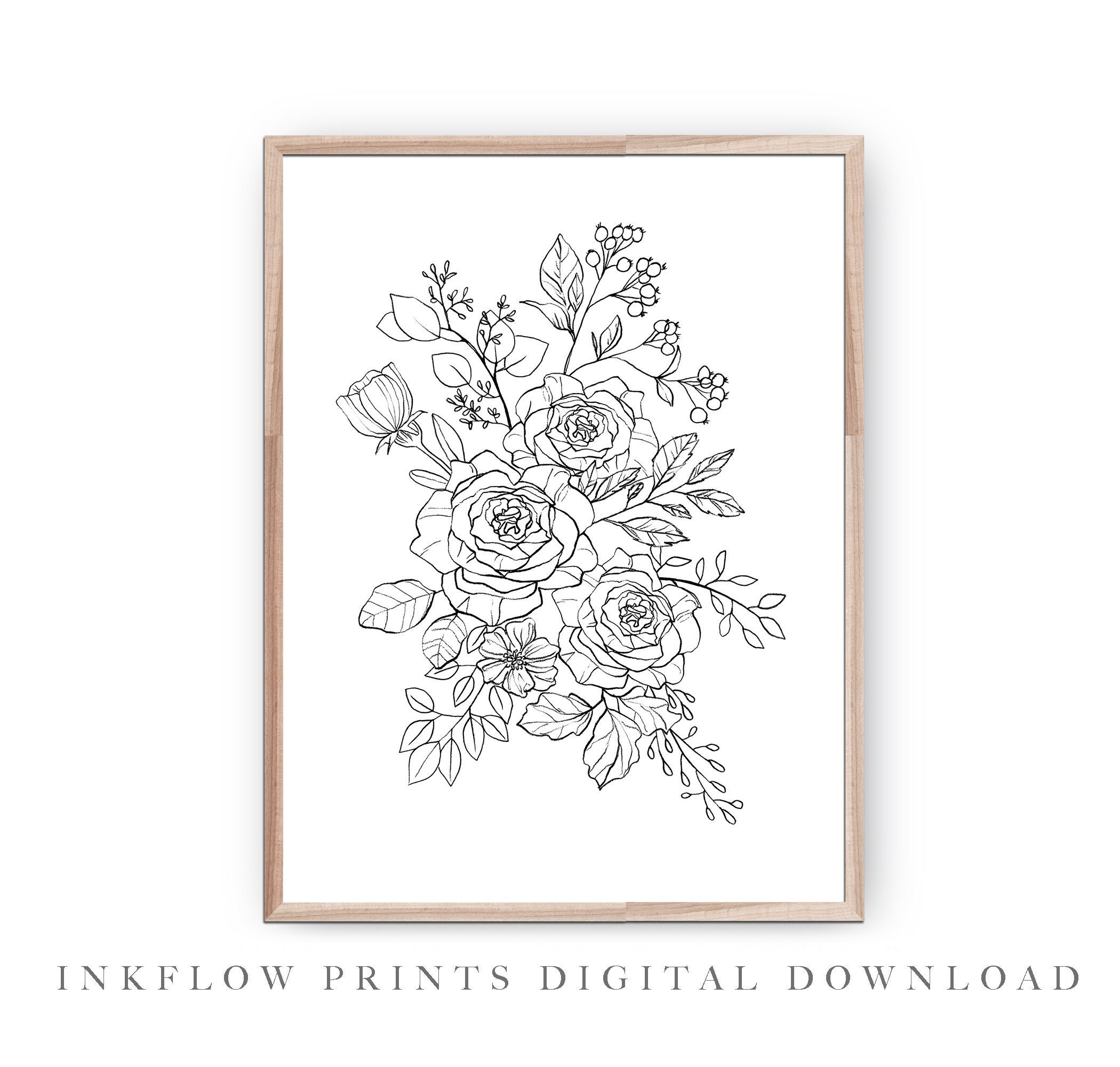 Black and White Botanical Illustration, DIGITAL DOWNLOAD, Floral ...