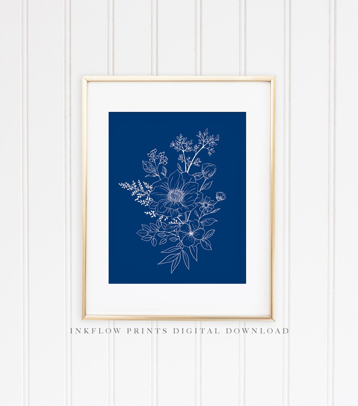 Navy Blue Botanical Illustration, DIGITAL DOWNLOAD, Floral Minimal Art ...