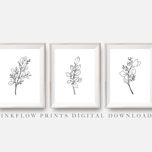 3 Set Black White Leaf Wall Art, DIGITAL DOWNLOAD, 3 Piece Leaves ...