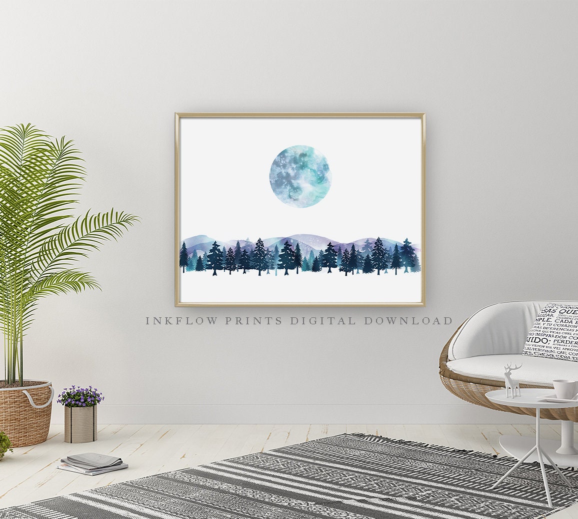 Moon Forest Landscape Downloadable Art Print DIGITAL | Etsy