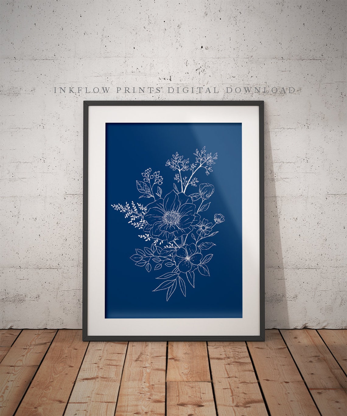 Navy Blue Botanical Illustration, DIGITAL DOWNLOAD, Floral Minimal Art ...