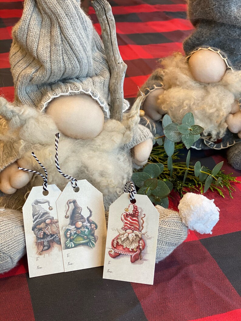Holiday Gnome Gift Tags, Printable Gift Tags, Instant Print Christmas ...