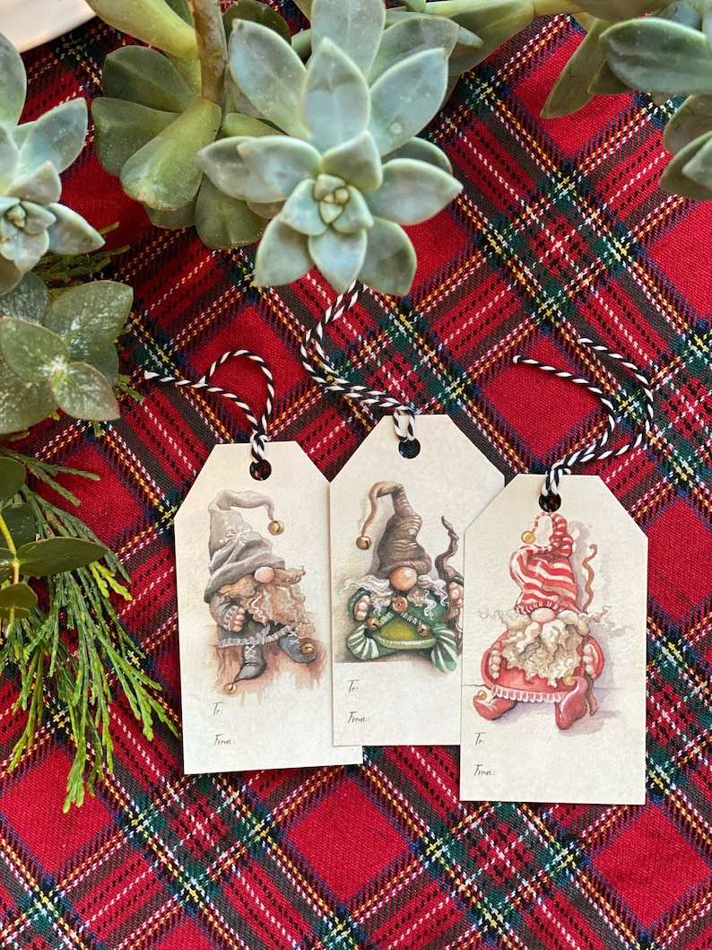 Holiday Gnome Gift Tags, Printable Gift Tags, Instant Print Christmas ...