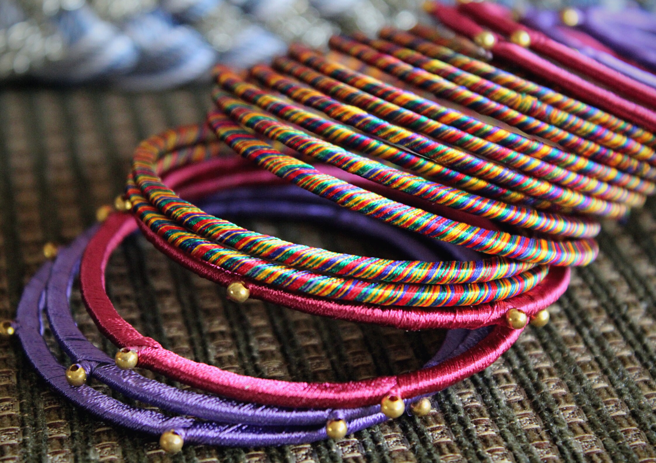 Two Color Bangles - Set of 12 Bangles, Handmade Silk Bangles, Women's ...