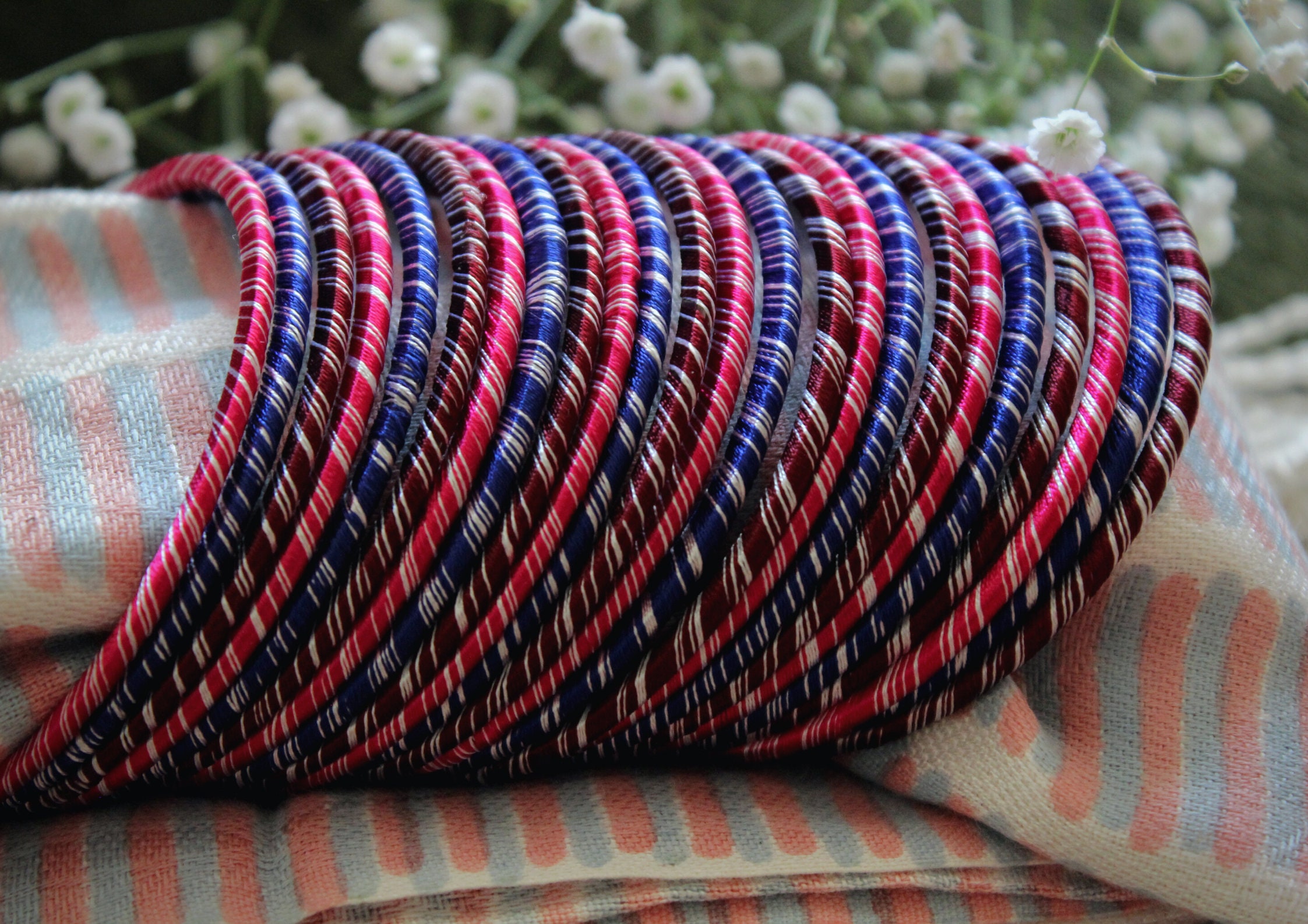 Two Color Bangles - Set of 12 Bangles, Handmade Silk Bangles, Women's ...