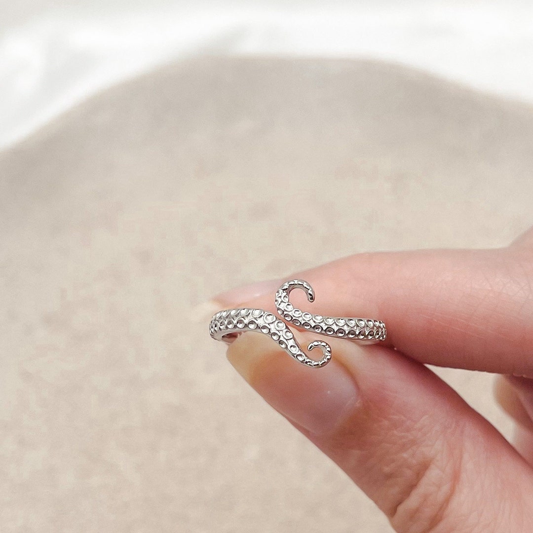 Octopus Wrap S925 Sterling Silver Ring, Adjustable Sizing, Nature Inspired Ring, Wrap Ring ...