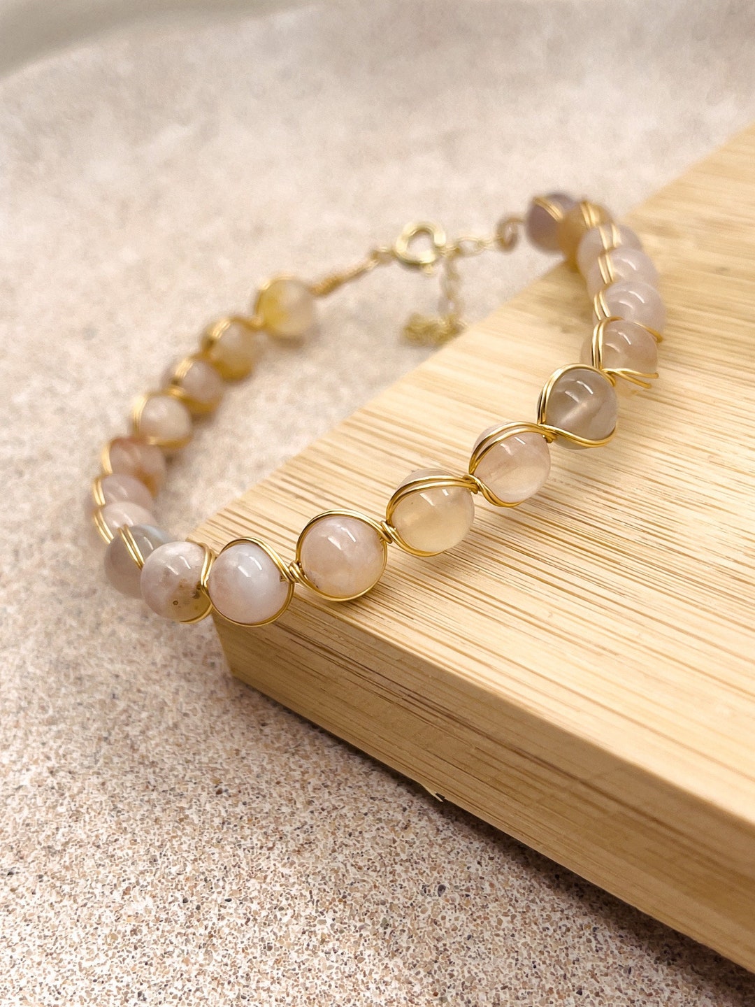 14k Gold Plated Fidget Adjustable Bracelet for Anxiety With Agate Beads ...