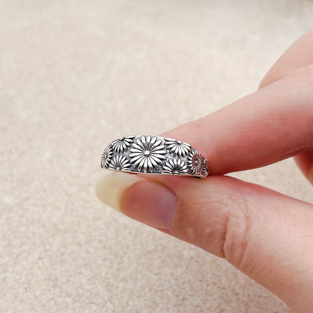 Daisy Floral S925 Sterling Silver Ring, Adjustable Sizing, Nature ...