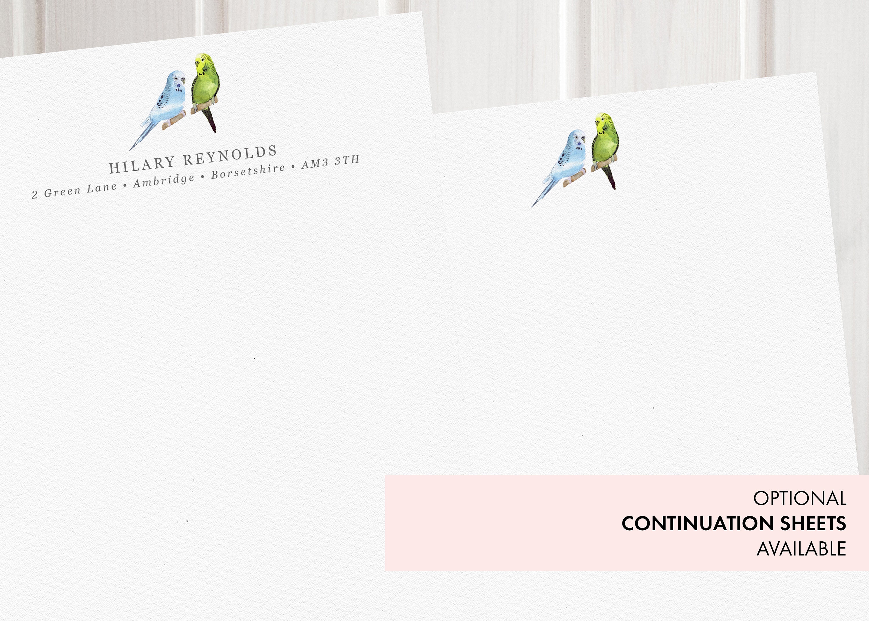 Personalised Letter Writing Set - Blue and Green Budgies, Parakeets ...