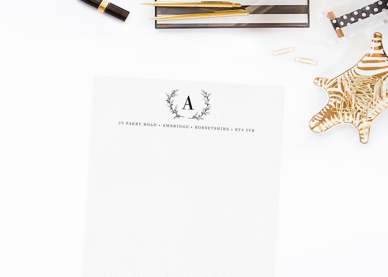 Luxury Personalised Letter Writing Set Monochrome Wreath | Etsy UK