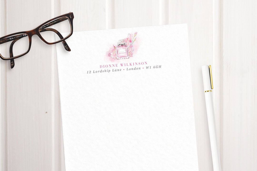 Pink Floral Perfume Bottle Stationery: Personalized Letter Writing Set ...