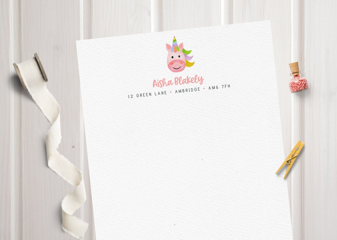 Kid's Pink Unicorn Personalised Letter Writing Set Birthday Gift for ...