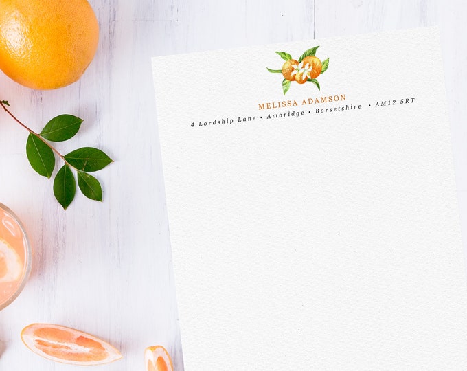 Watercolour Oranges Luxury Personalised Letter Writing Set Fruit ...