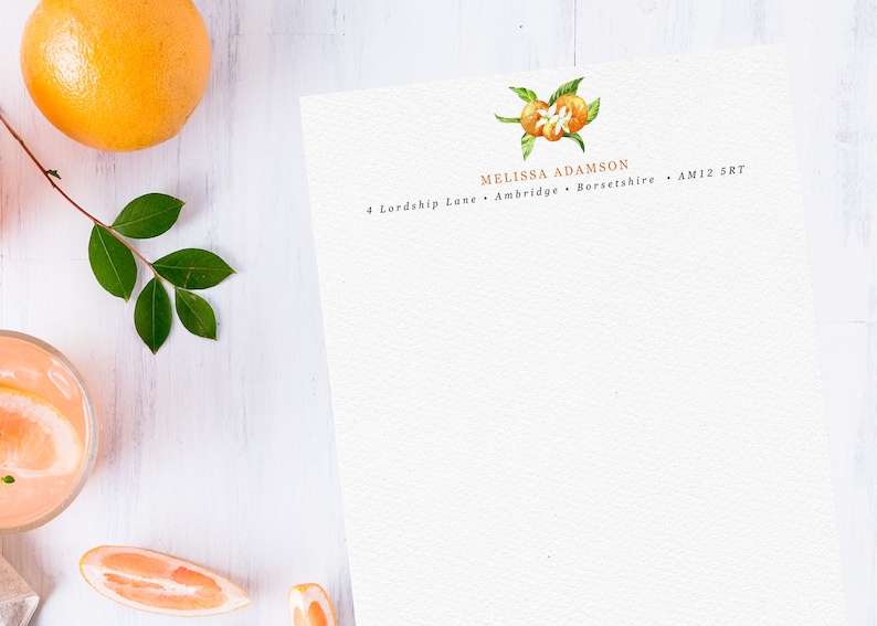 Watercolour Oranges Luxury Personalised Letter Writing Set - Fruit ...