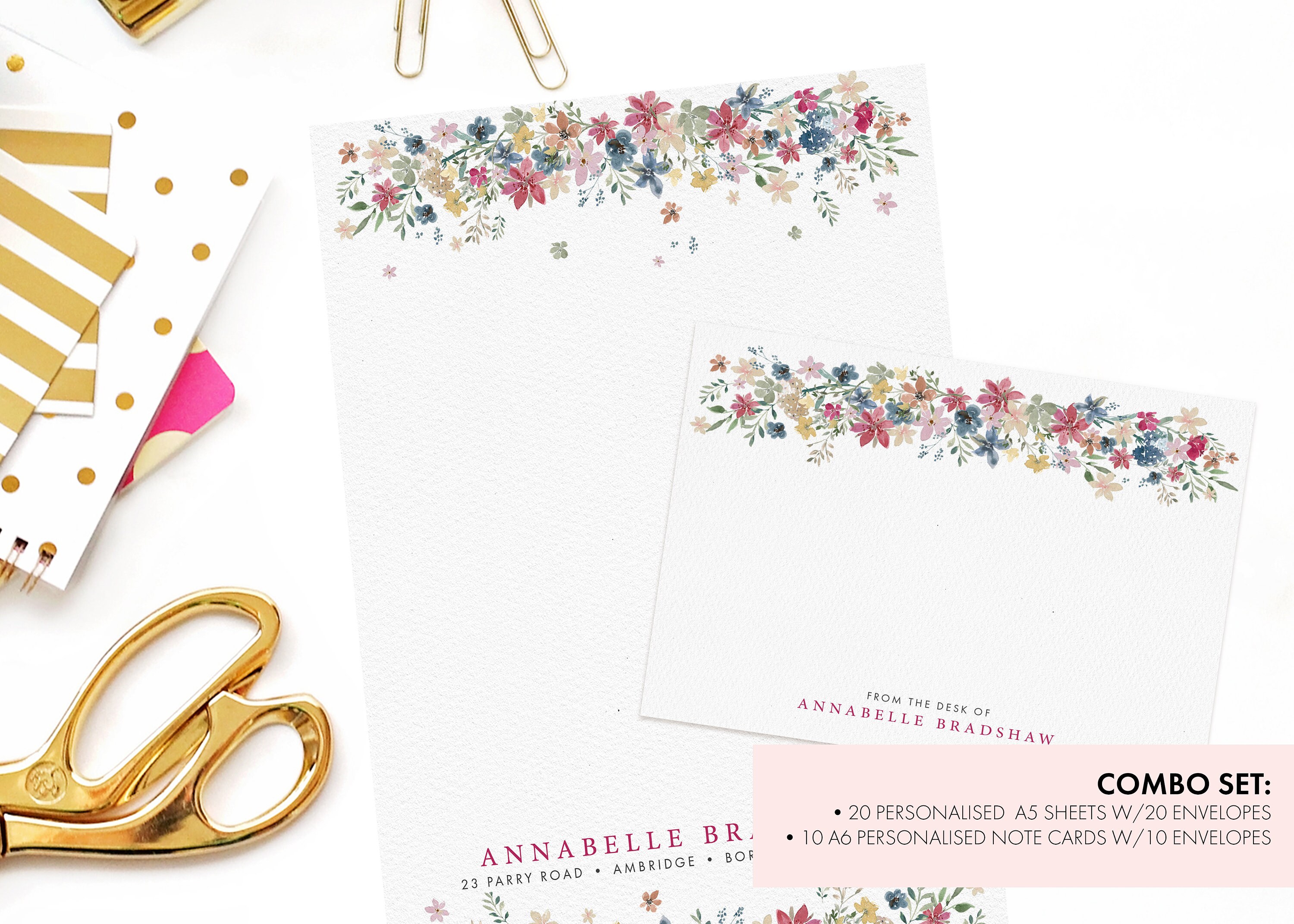 Luxury Personalised Letter Writing Set - Pretty Delicate Florals ...