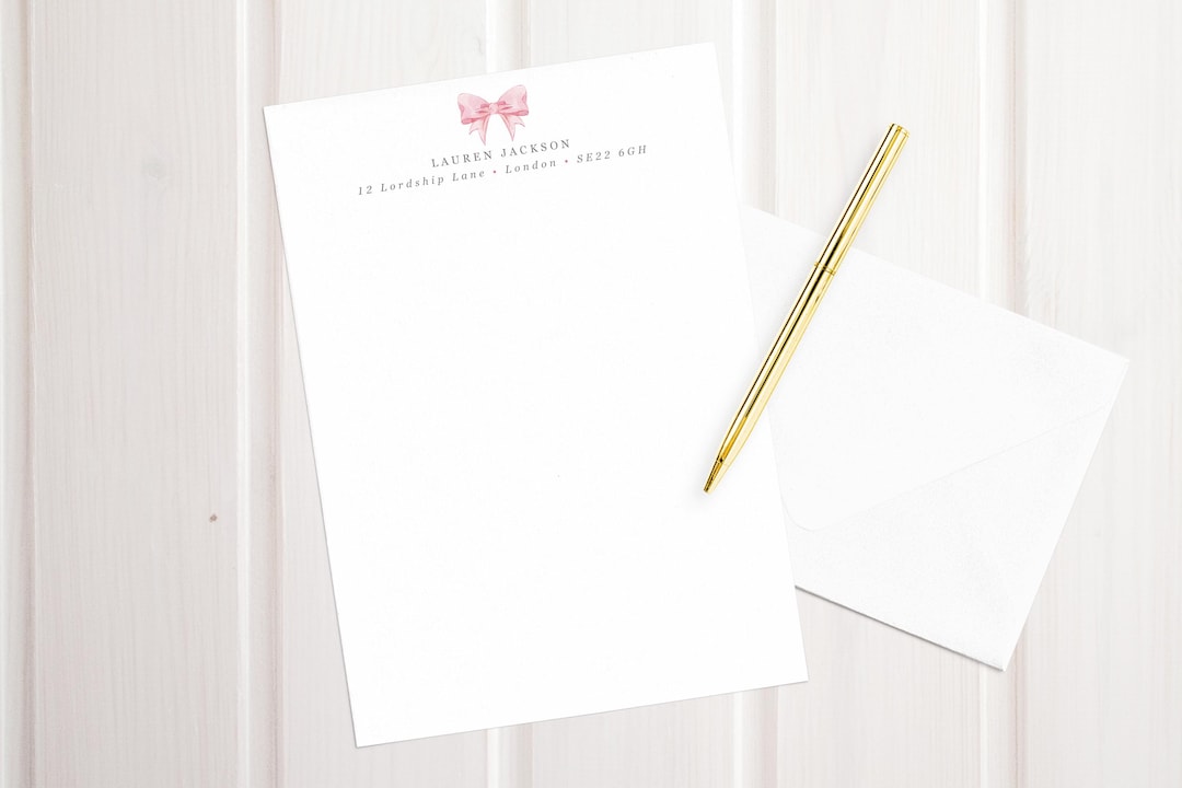 Pink Bow Personalised Letter Writing Paper for Women - Stationery for ...