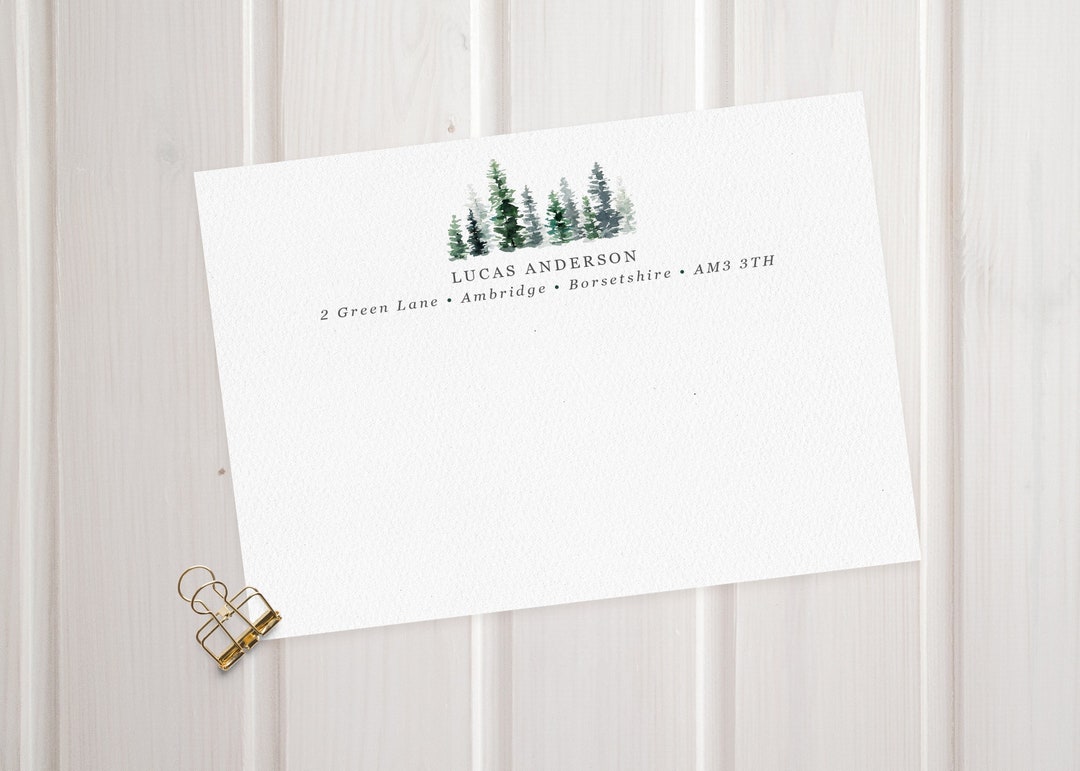 Luxury Personalised Note Card Set - Watercolour Fir Trees ...