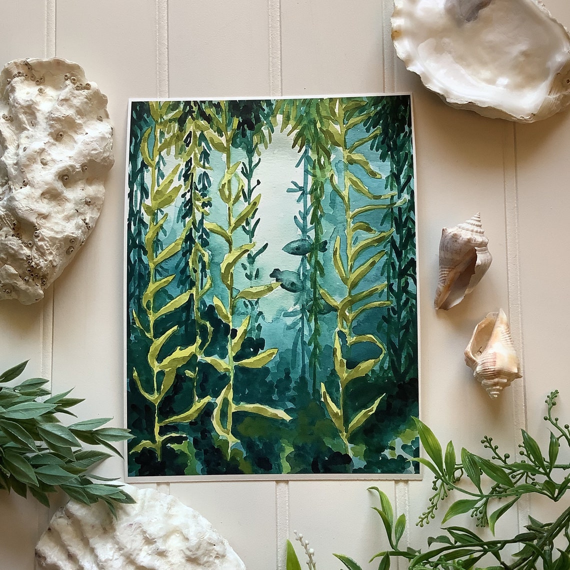 Watercolour Kelp Forest Fine Art Print Ocean Art Print Under - Etsy