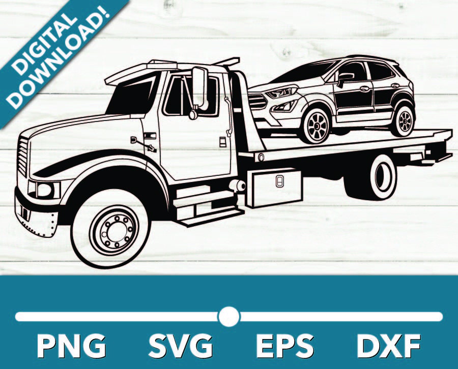 Rollback Tow Truck International With Car SVG, Pickup Truck Clipart ...