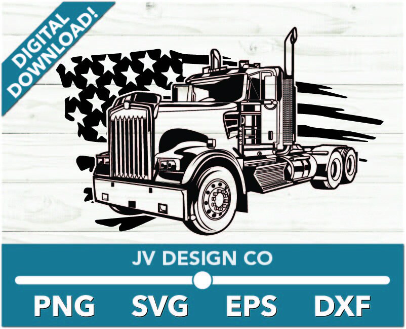 Semi Truck KW With American Flag Front Big Rig Heavy Duty Equipment SVG ...