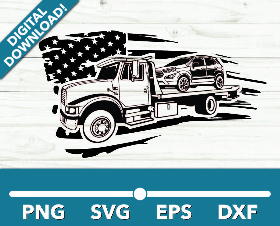 Rollback Tow Truck International With Car With Flag SVG, Pickup Truck ...
