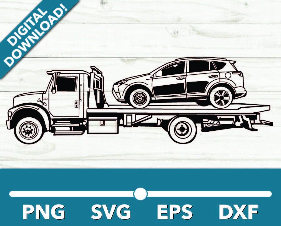 Rollback Tow Truck International With Car SVG, Pickup Truck Clipart ...