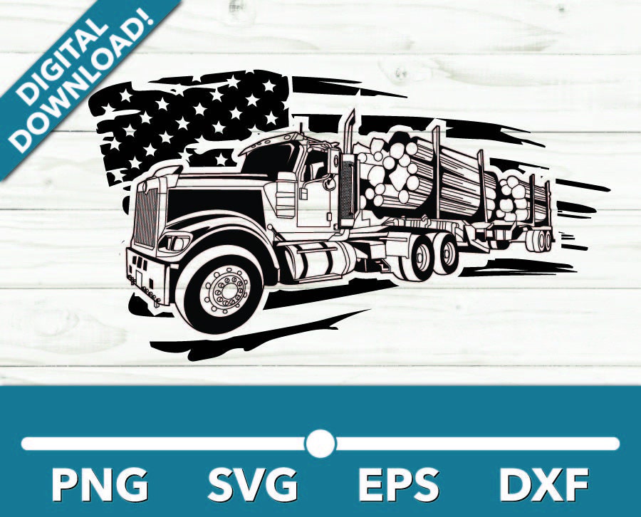 Log Full Load Semi Truck Front Big Rig With Flag Heavy Duty Logging SVG ...