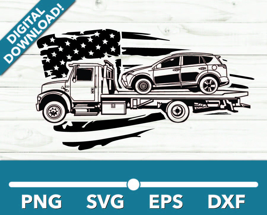 Rollback Tow Truck International With Car With Flag SVG, Pickup Truck ...