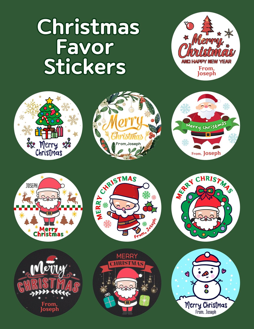 Christmas Favor Stickers, Holiday Gift Label, Christmas Holiday Gift ...