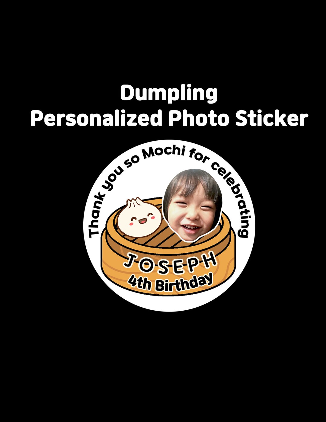 Dumpling Favor Stickers, Birthday Photo Favor Sticker, Custom Party ...
