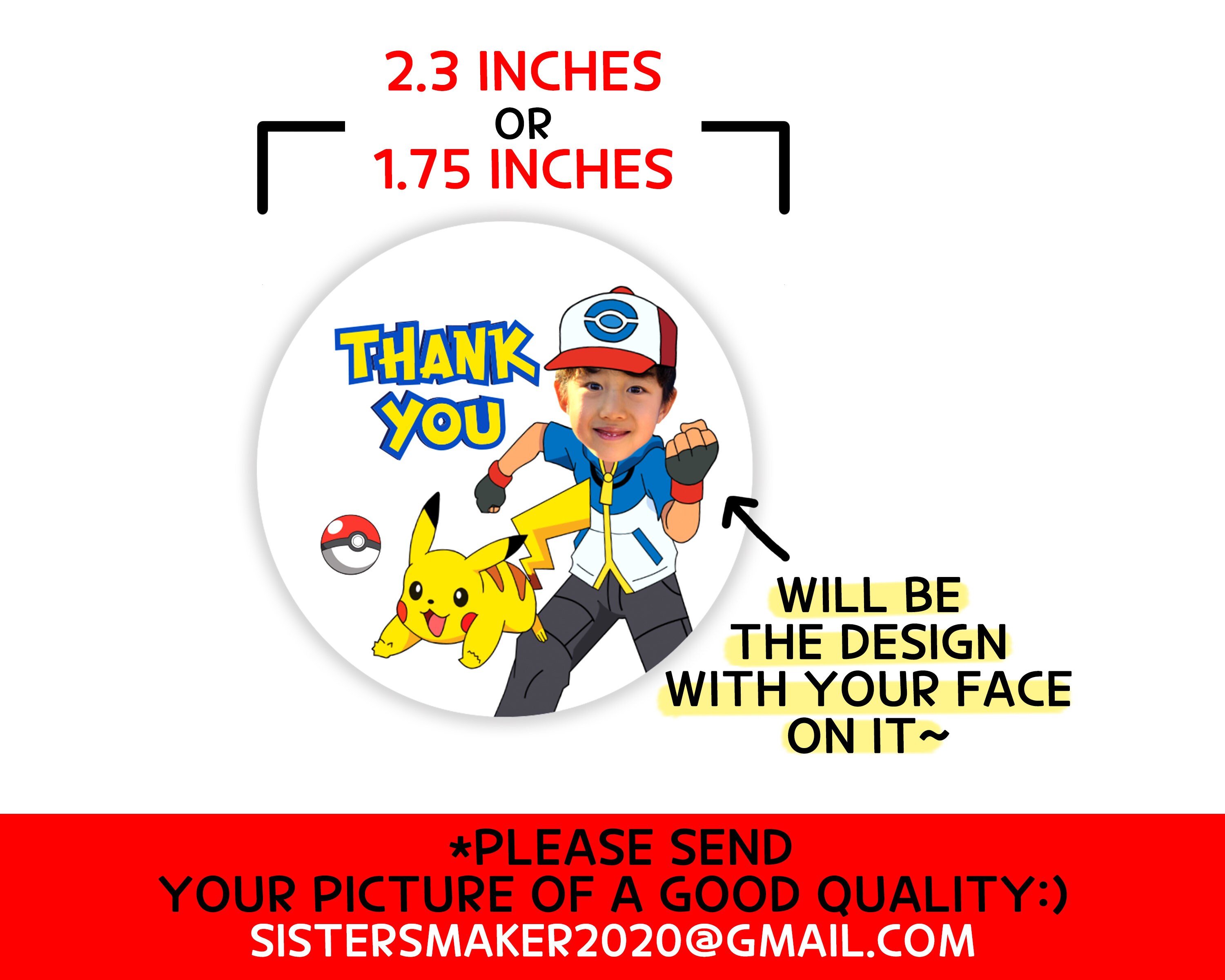 Pokemon Custom Sticker, Goodie Bag Sticker, Goody Bag Sticker, Thank ...