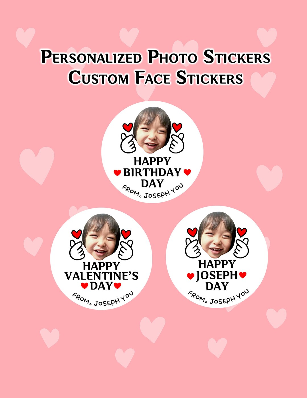 Personalized Photo Stickers, Custom Face Party Stickers, Birthday Photo ...