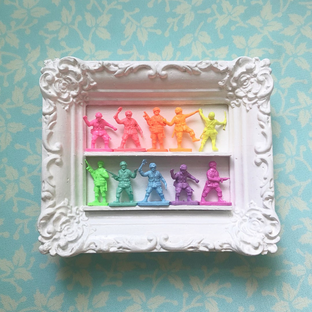 Mini Neon Rainbow Army Men Display Ready to Hang in Vintage Ornate ...