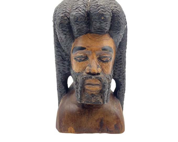 Hand Carved Solid Wood Jamaican Rasta Man 8" Tall Head Bust Tribal ...