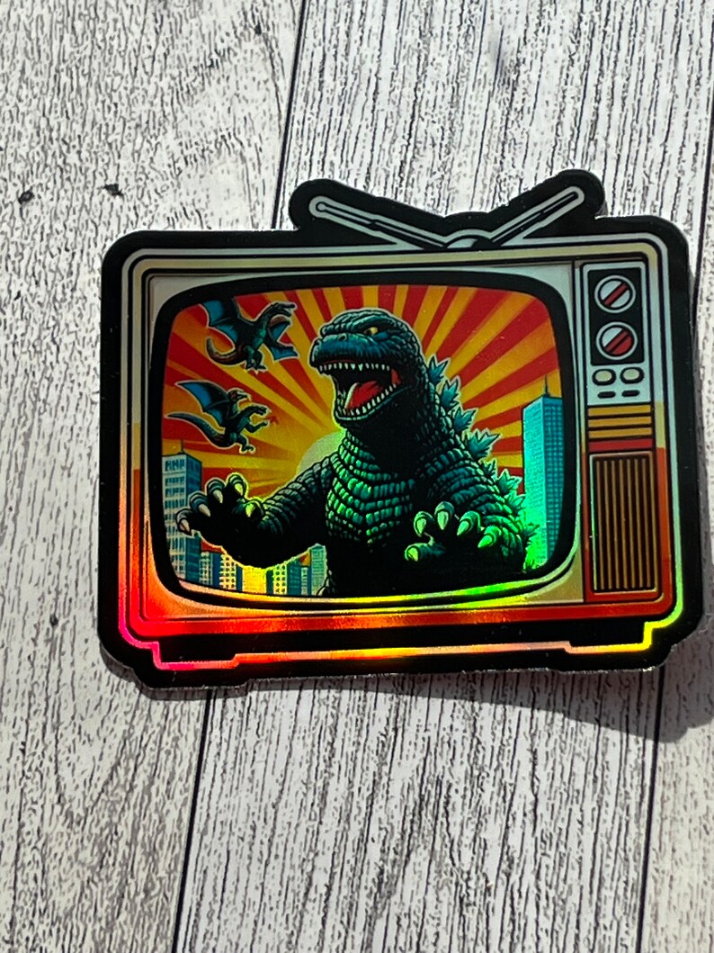 3inch Godzilla Retro Tv Holographic Sticker / Laptop Sticker ...
