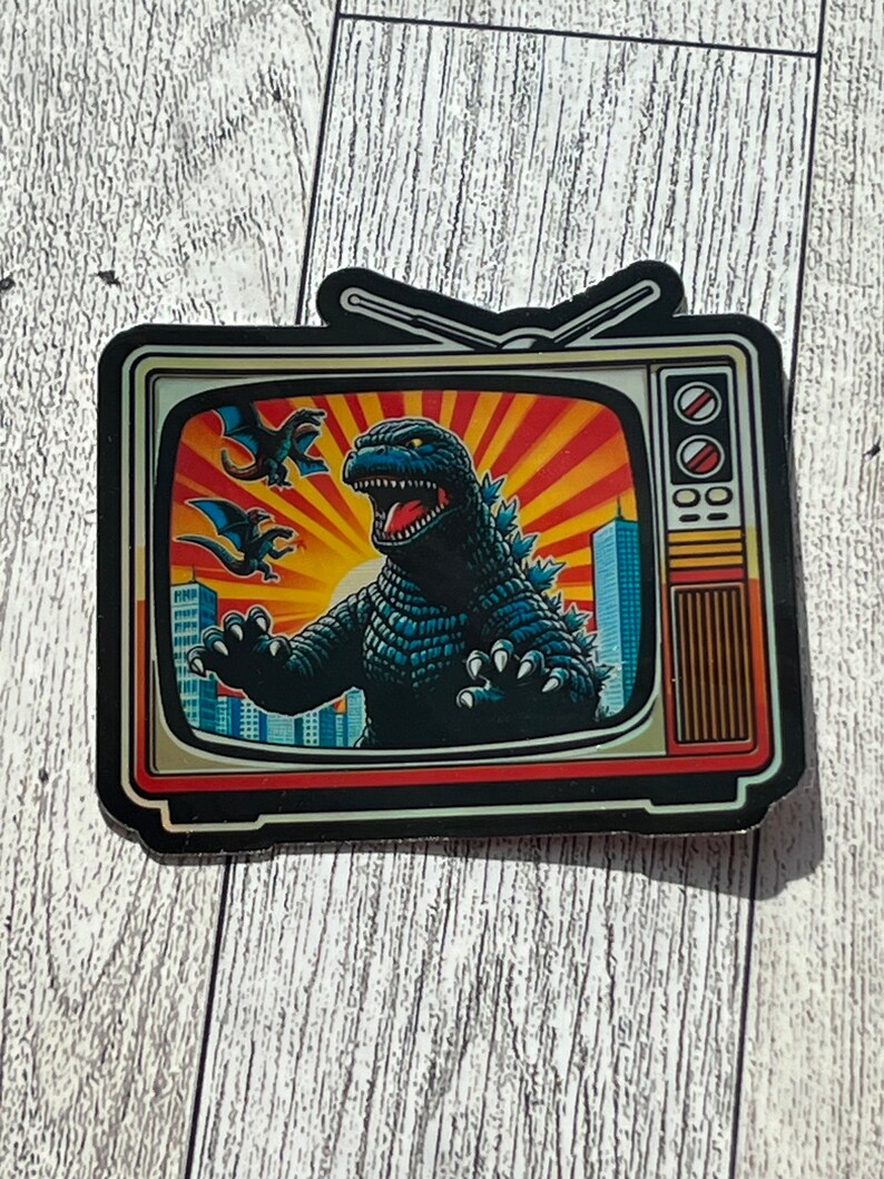 3inch Godzilla Retro Tv Holographic Sticker / Laptop Sticker ...
