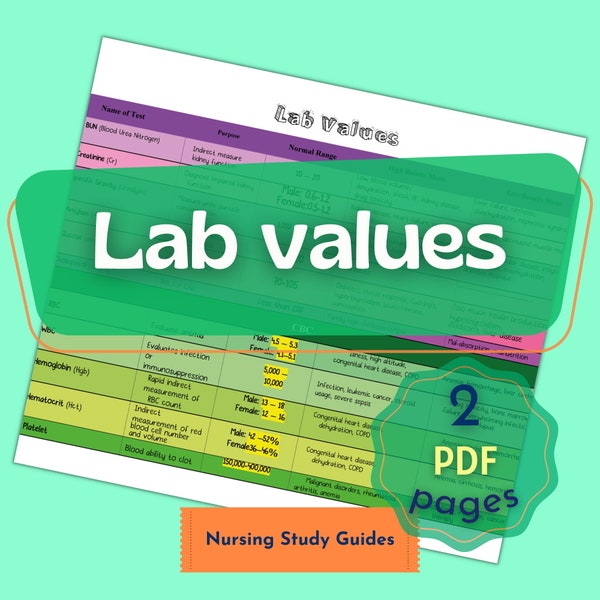 Nursing Lab Values Printable - Etsy