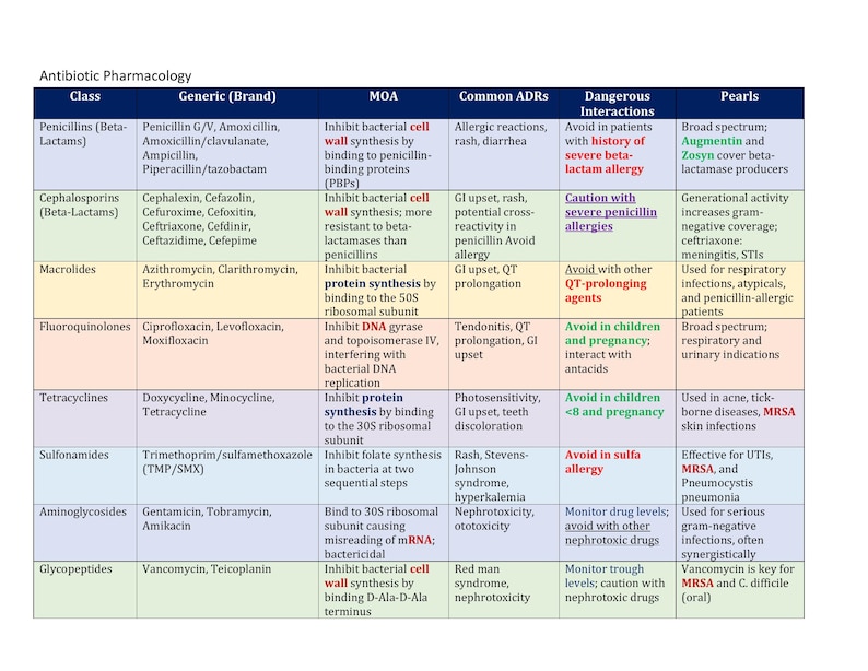 Antibiotic Cheat Sheet for NP, PA Students | Digital Download | Quick ...