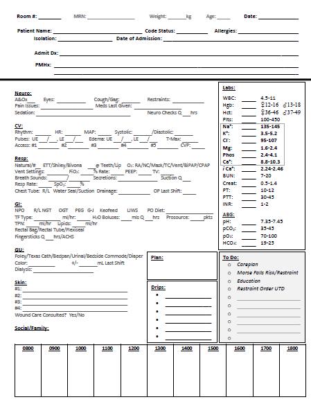 ICU Flowsheet: the Ultimate Nursing Report Form for Critical Care - Etsy