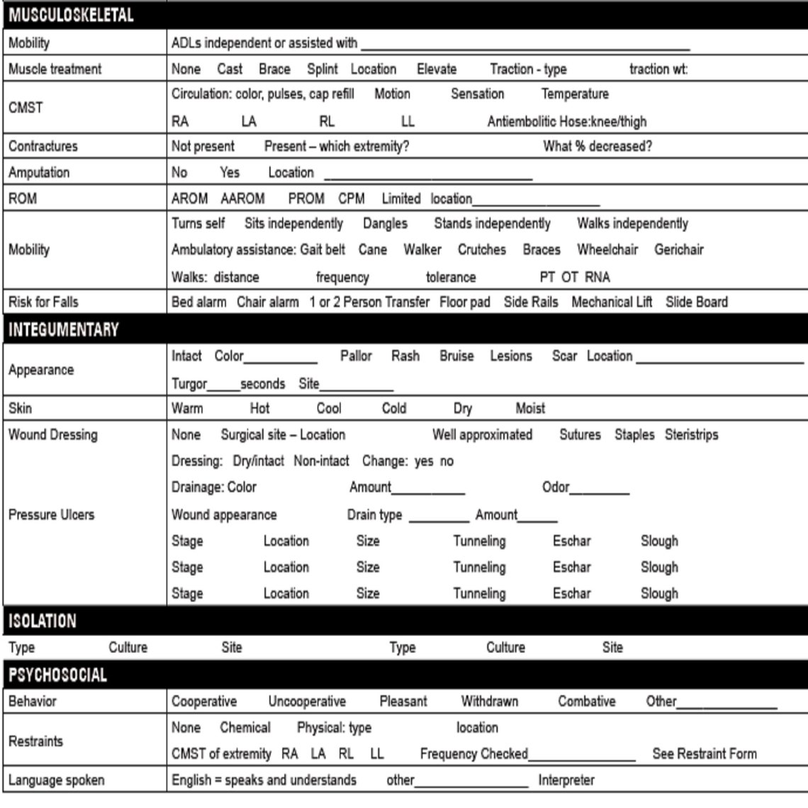 Head To Toe Assessment Checklist Printable ResumeBos