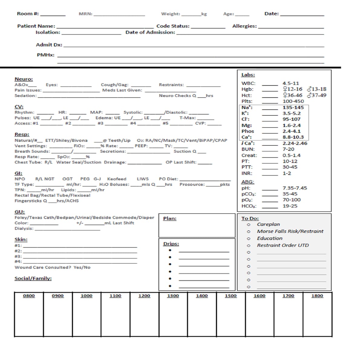 Amazing Nursing Report Icu/pcu/new Grad Report/brain Sheet 1 - Etsy