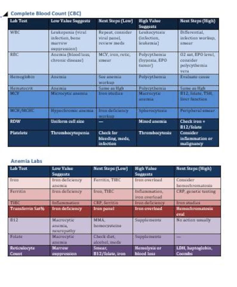 CBC, CMP Anemia Cheat Sheet for NP Pa Students – A Visual Lab ...