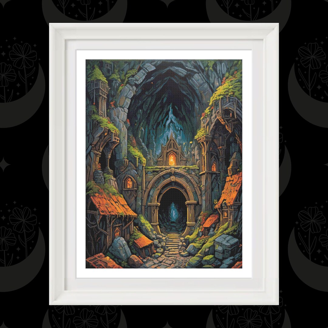 Dwarven Mines Cross Stitch Pattern: Add Travel Poster Wording | Digital ...
