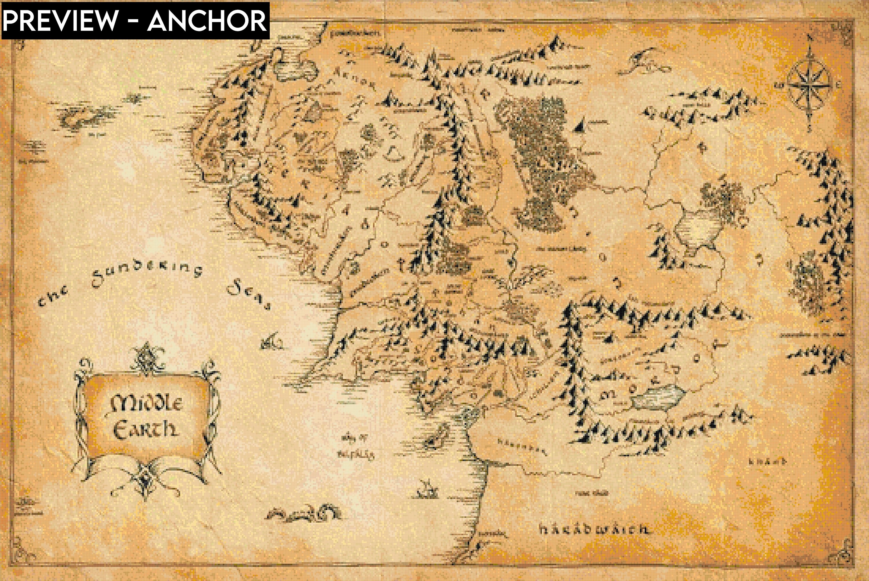 Middle Earth Map Cross Stitch Pattern - United States Map