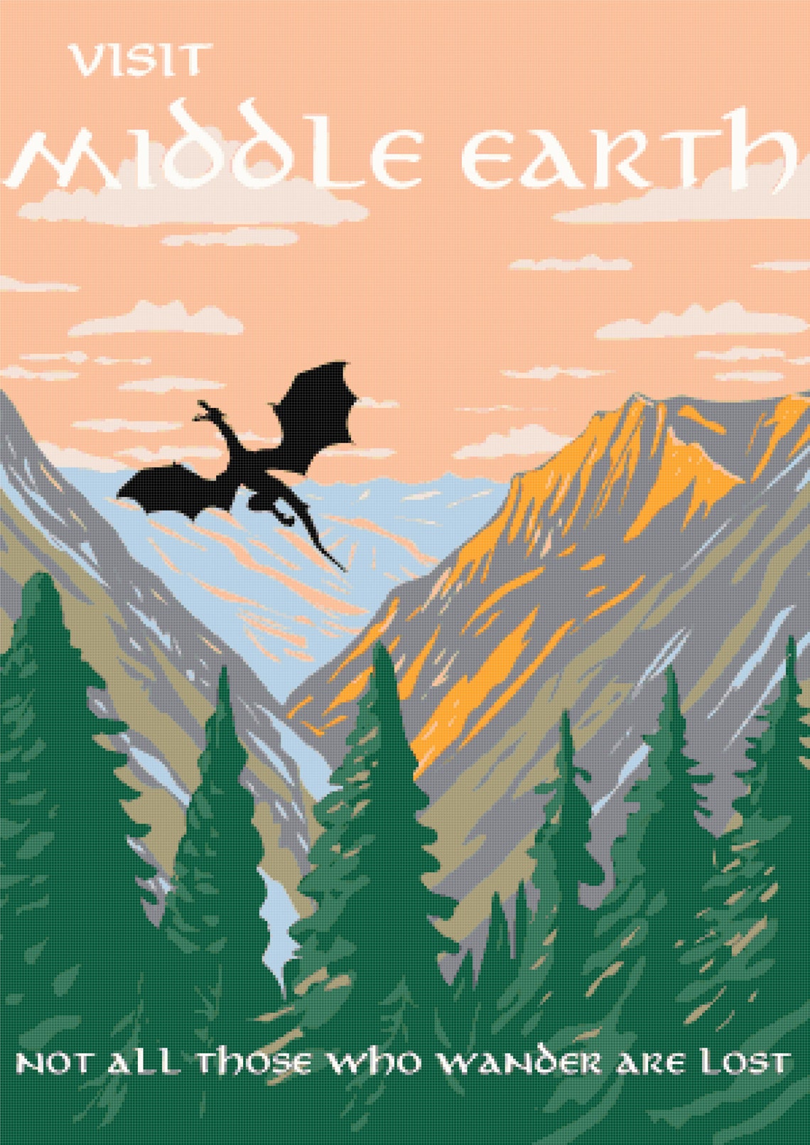 Middle Earth Poster LOTR Misty Mountains Counted Cross - Etsy