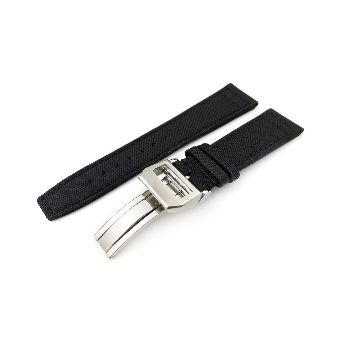 Black Canvas Leather 20mm 21mm 22mm Strap Band Fits Most Watches ...