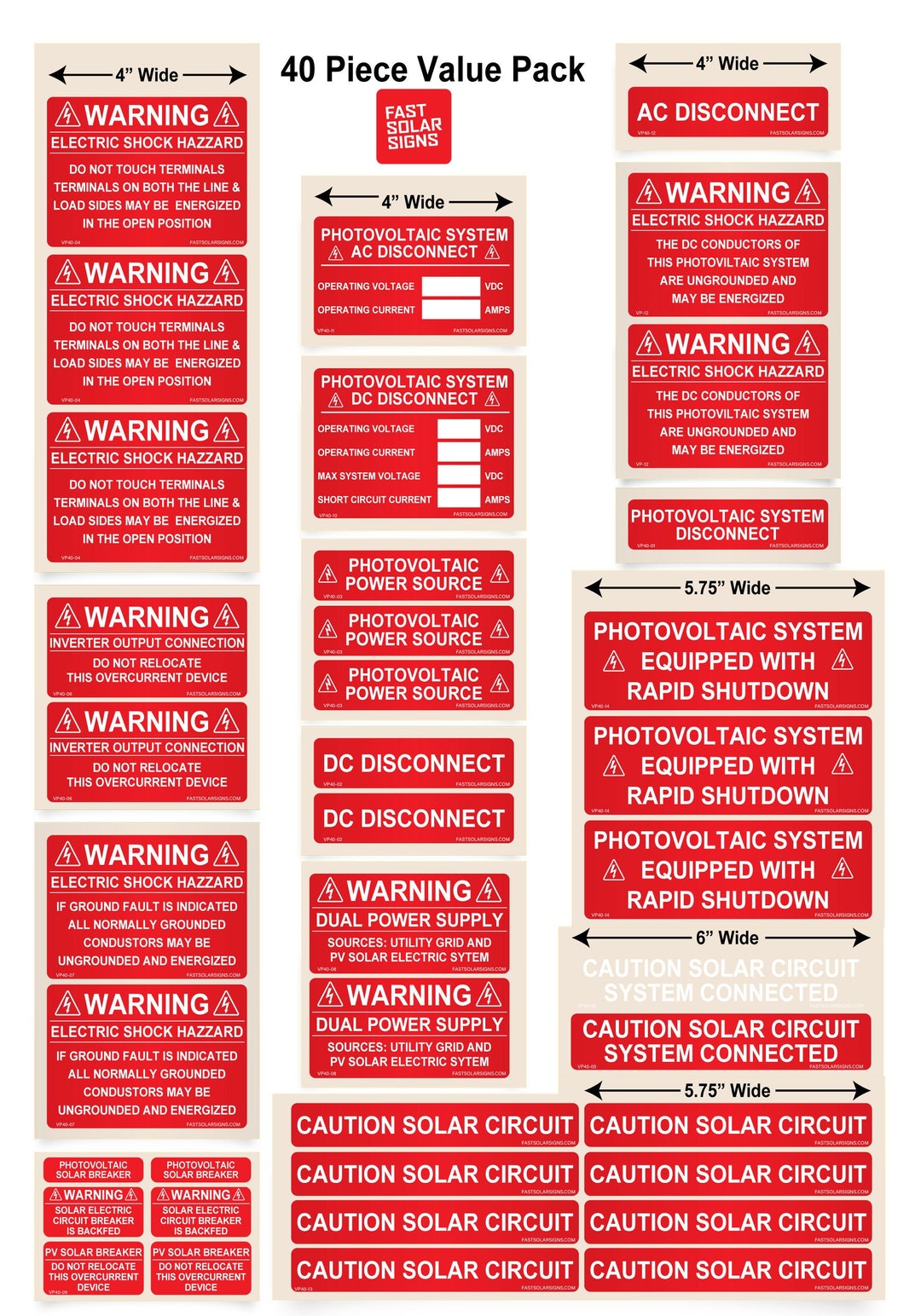 40 Premium Photovoltaic Safety Warning PV System Labels With Rapid ...