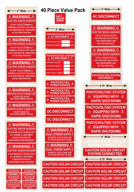 40 Premium Photovoltaic Safety Warning PV System Labels With - Etsy